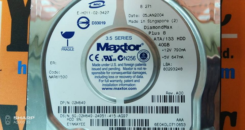 MAXTOR NAR61590 40GB 7200RPM IDE ATA/133 INTERNAL HDD. - 裕益科技自動化設備可程式編碼器PLC分散式控制系統DCS